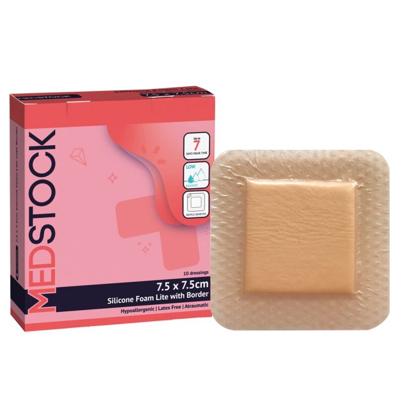 MedStock Silicone Foam Lite Dressing With Border 7.5cmx7.5cm 10 Pack ...